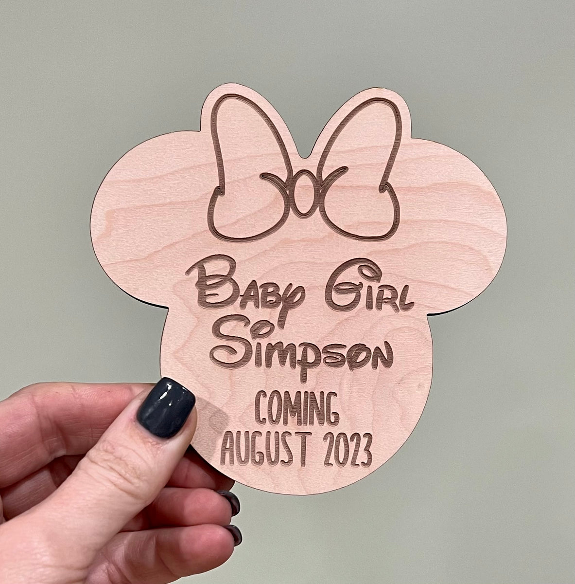 Minnie Mouse Pregnancy Announcement Personalized Wood Sign – Sugar Locks