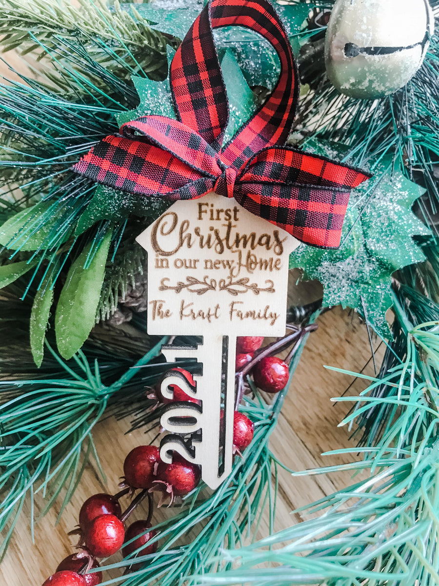 First Christmas in our new home personalized wood ornament – Sugar Locks