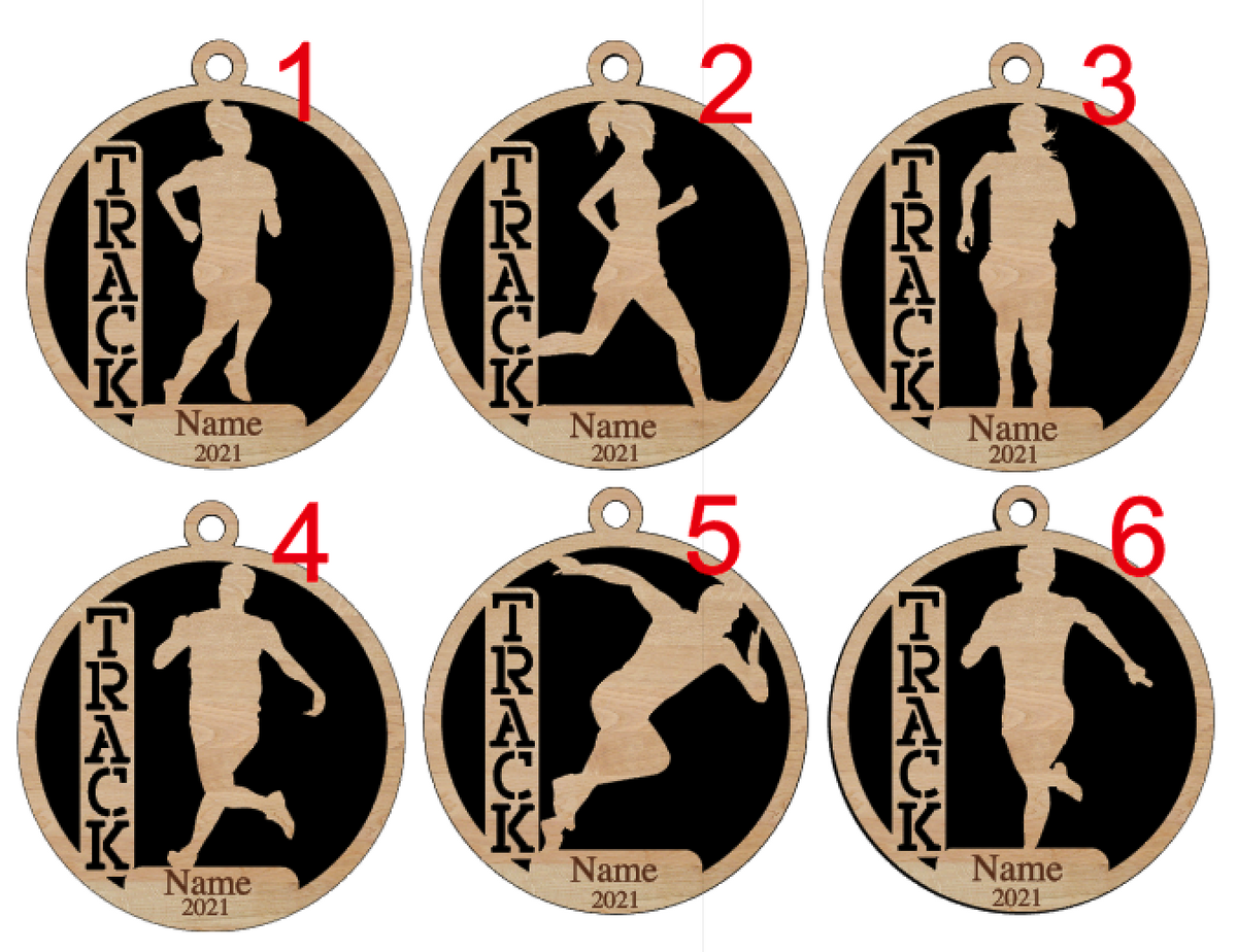 Personalized Girls and Boys Wood Track Ornament Pick from 6 designs ...